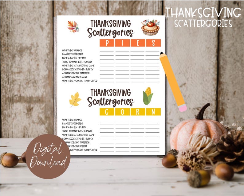 Thanksgiving Games, Thanksgiving Scattergories, Classroom Party Games ...