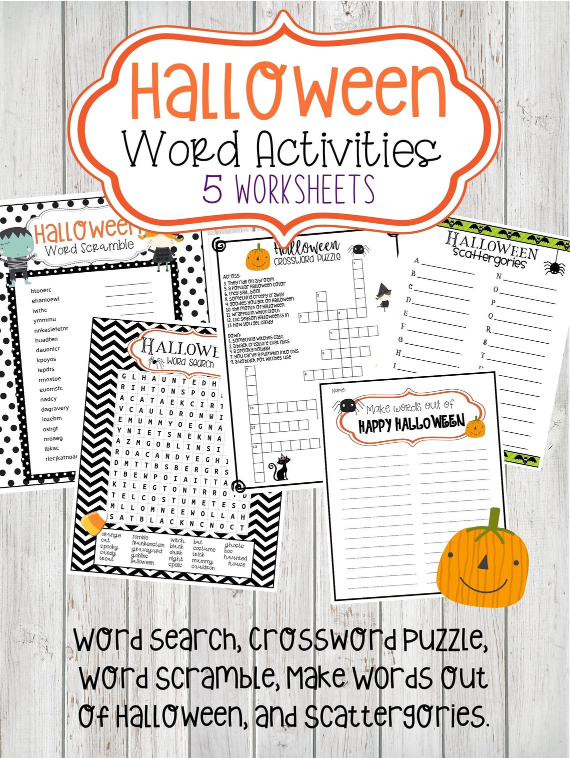 Halloween Word Activities Printable Halloween Worksheets - Etsy