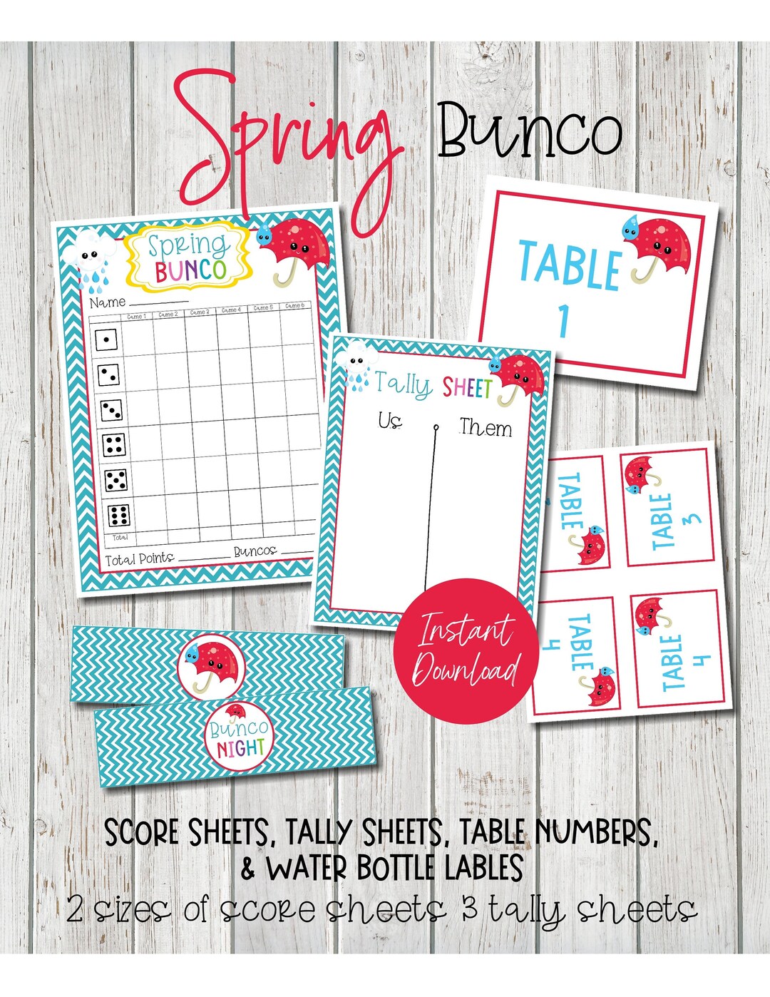 Spring Bunco Score Sheets, Spring Bunco Worksheets, Spring Umbrella ...