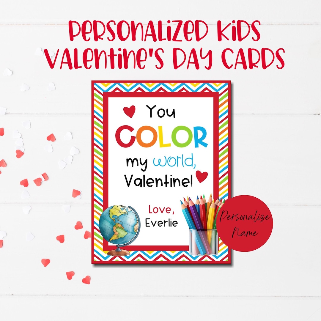 Personalized School Valentines Day Cards, Crayon Valentines, Classroom ...