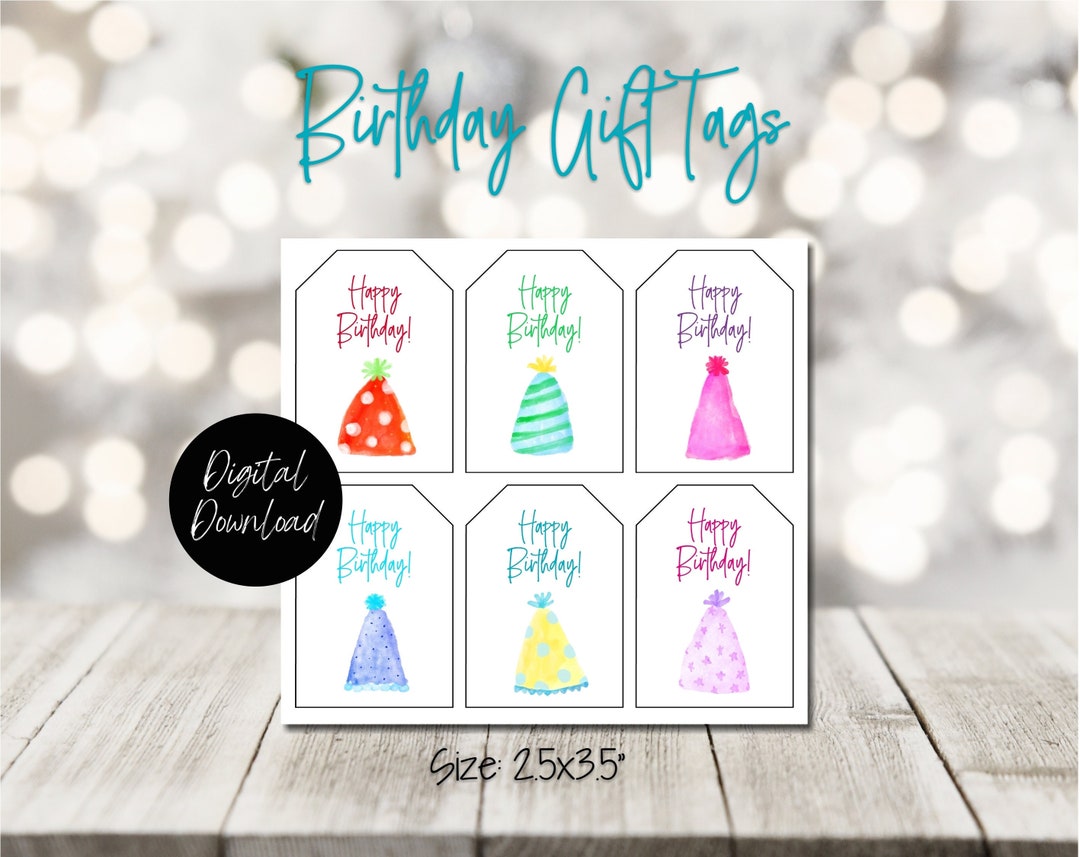 Birthday Gift Tags, Birthday Hat Gift Tags, Birthday Tags, Happy ...