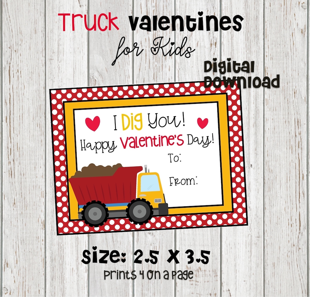 Truck Valentine Cards, Printable Boy Valentines, Dump Truck Valentine's ...