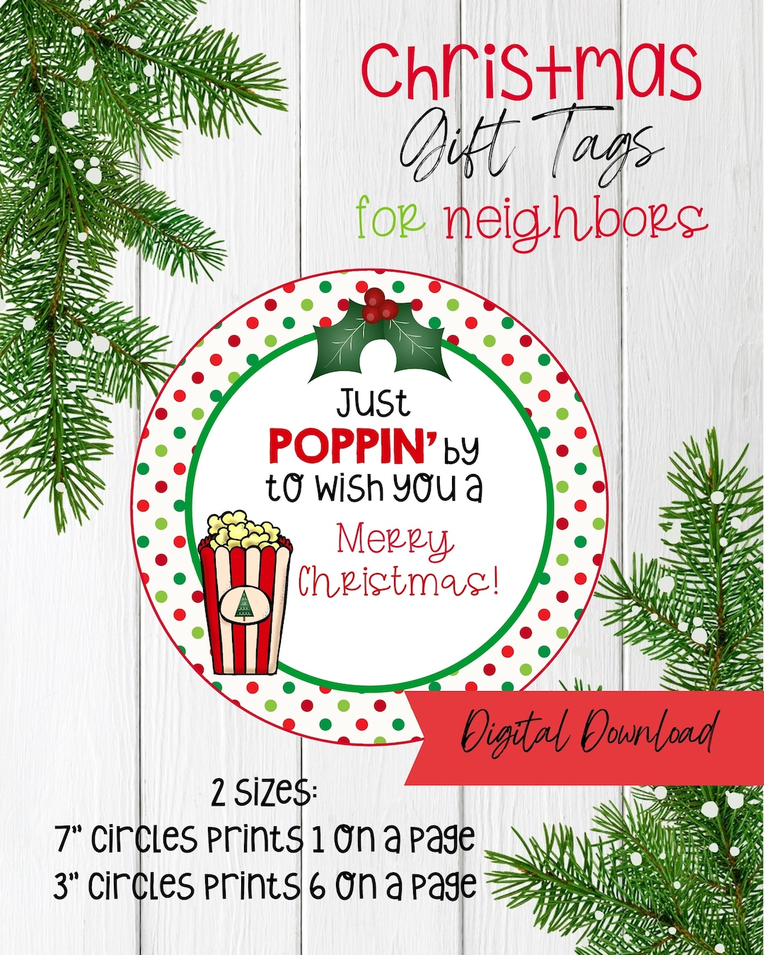Just Poppin' by to Wish You a Merry Christmas Gift Tags, Popcorn Gift ...