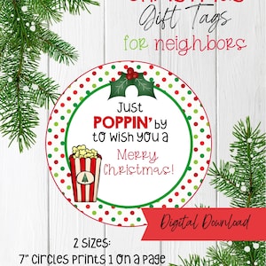 Just Poppin' by to Wish You a Merry Christmas Gift Tags, Popcorn Gift ...