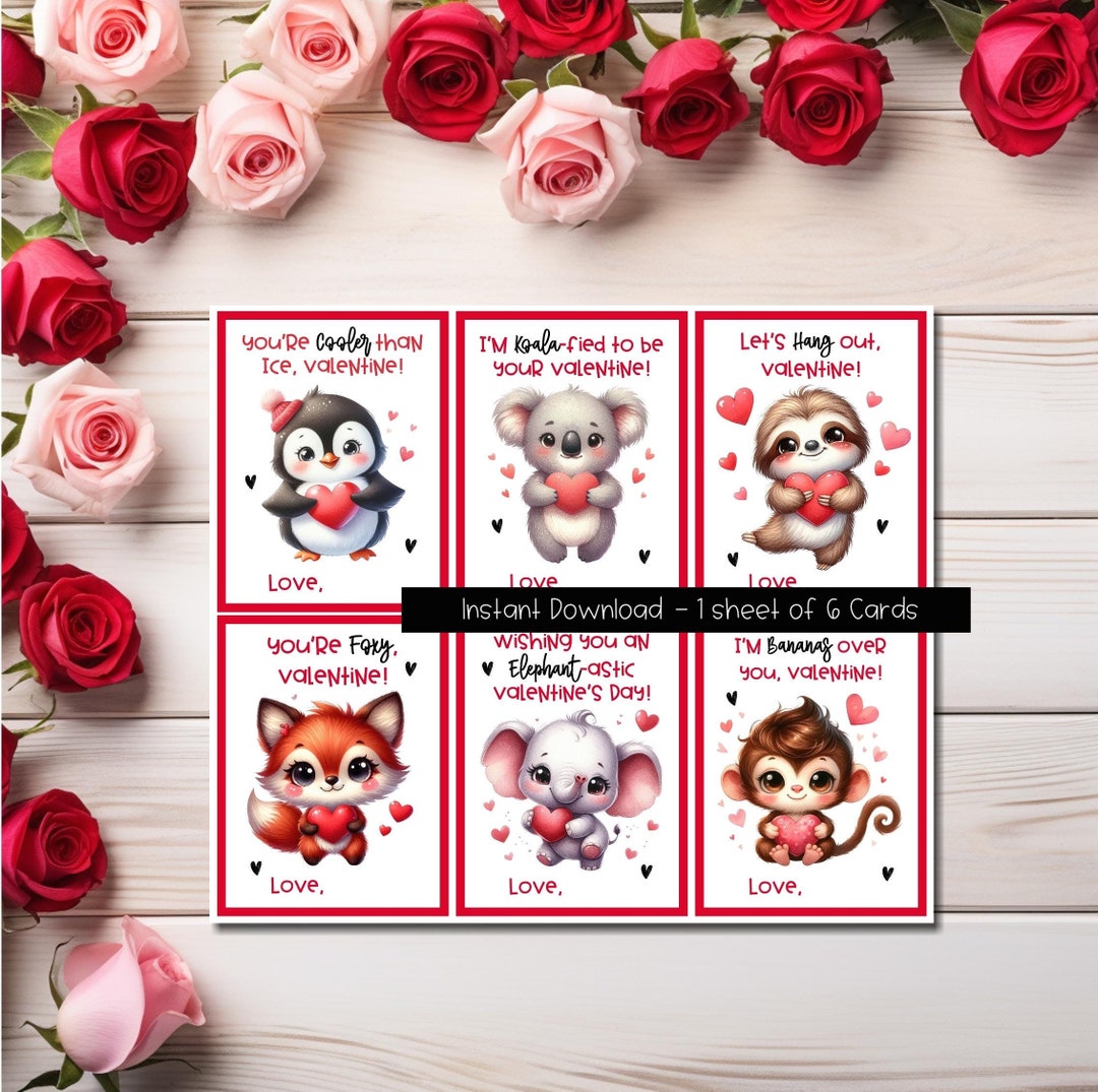 Animal Valentine's Day Cards for Kids, Printable Valentines With ...