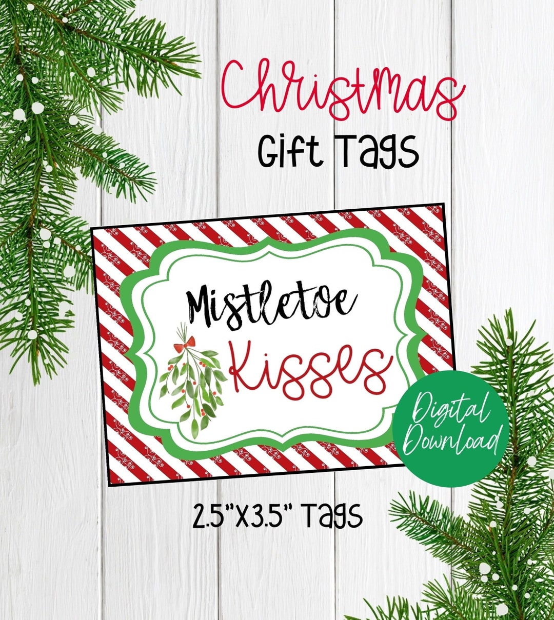 Mistletoe Kisses Christmas Gift Tags, Printable Christmas Gift Tags ...