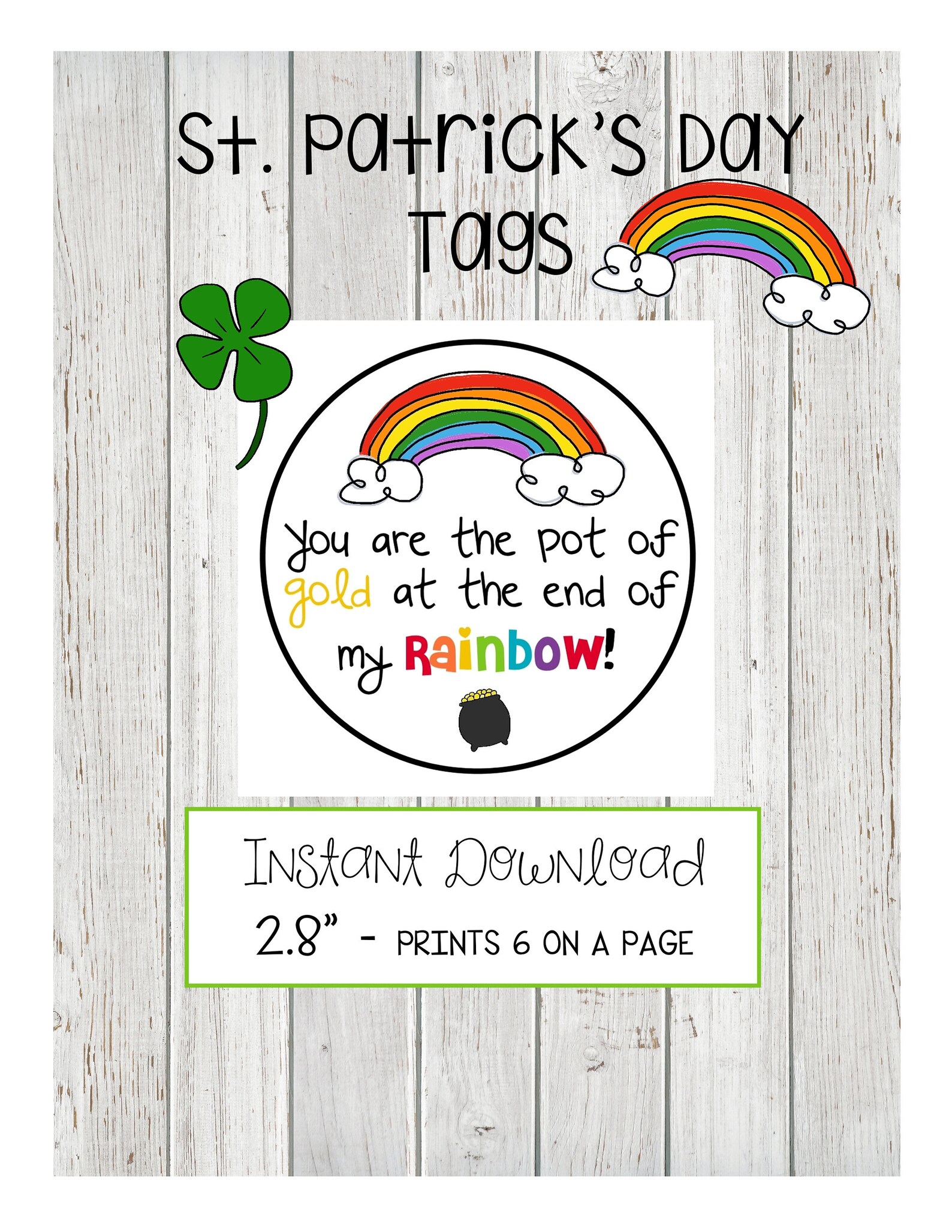 You Are the Pot of Gold at the End of My Rainbow Gift Tag, St. Patrick ...