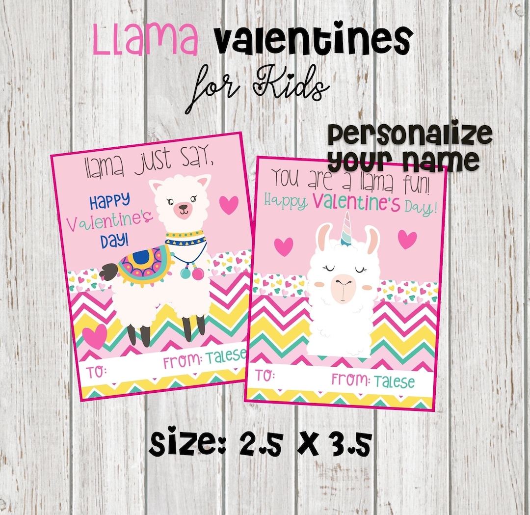 Llama Valentine Cards, Personalized Llama Valentines, Kids Valentines ...