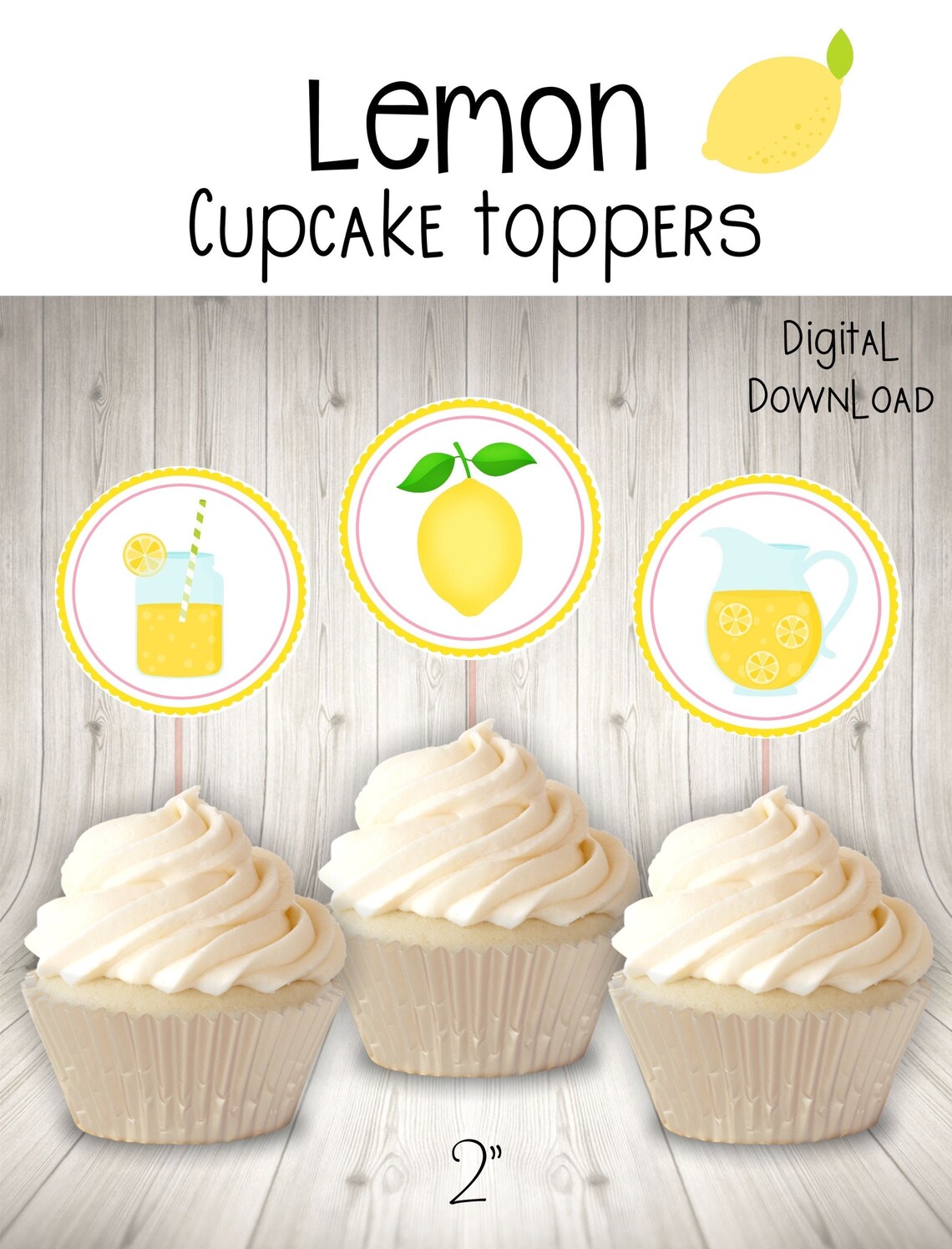 Lemonade Cupcake Toppers-Lemonade Party Printables-Lemonade | Etsy