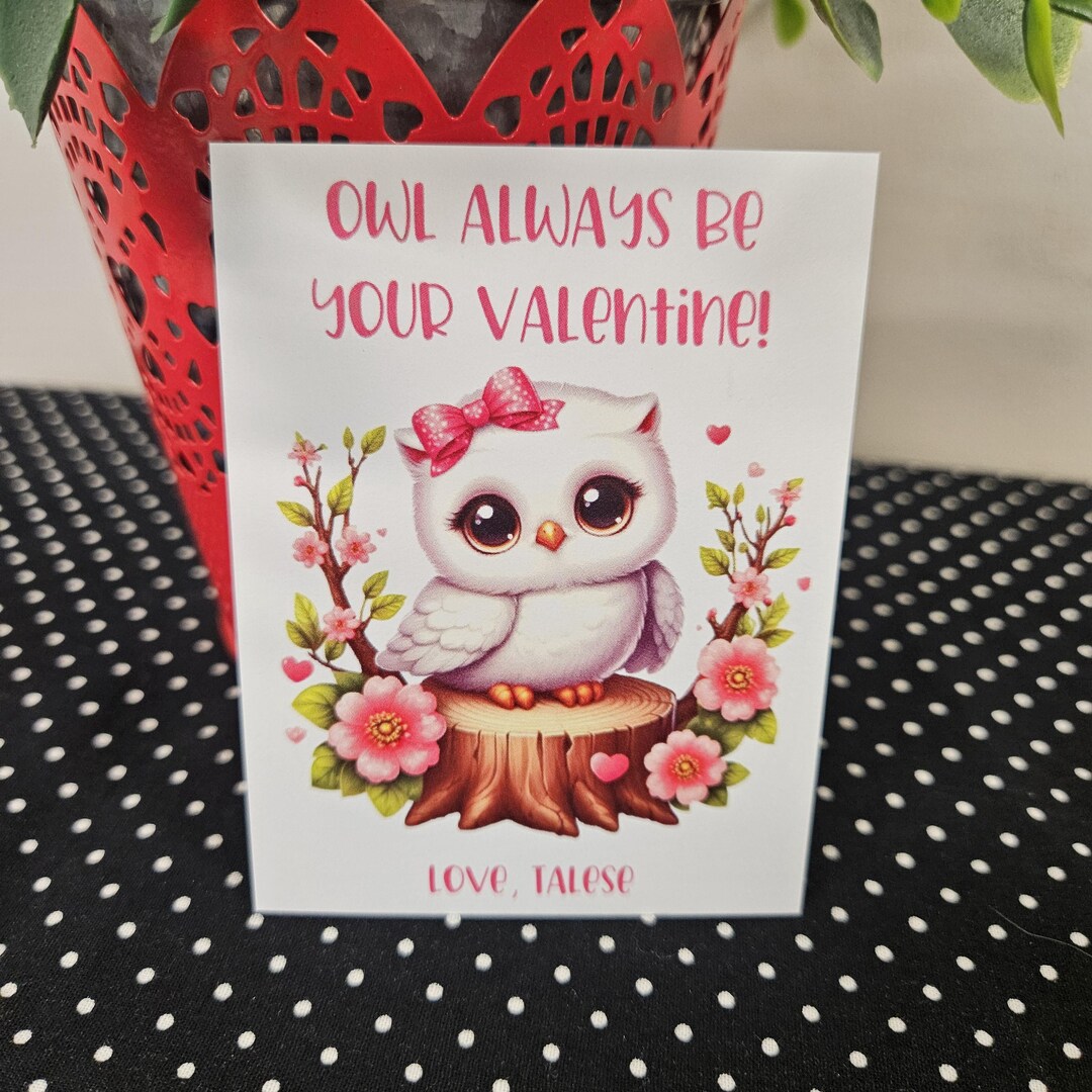 Kids Personalized Owl Valentine’s Day Cards, Animal Valentines, Girl ...