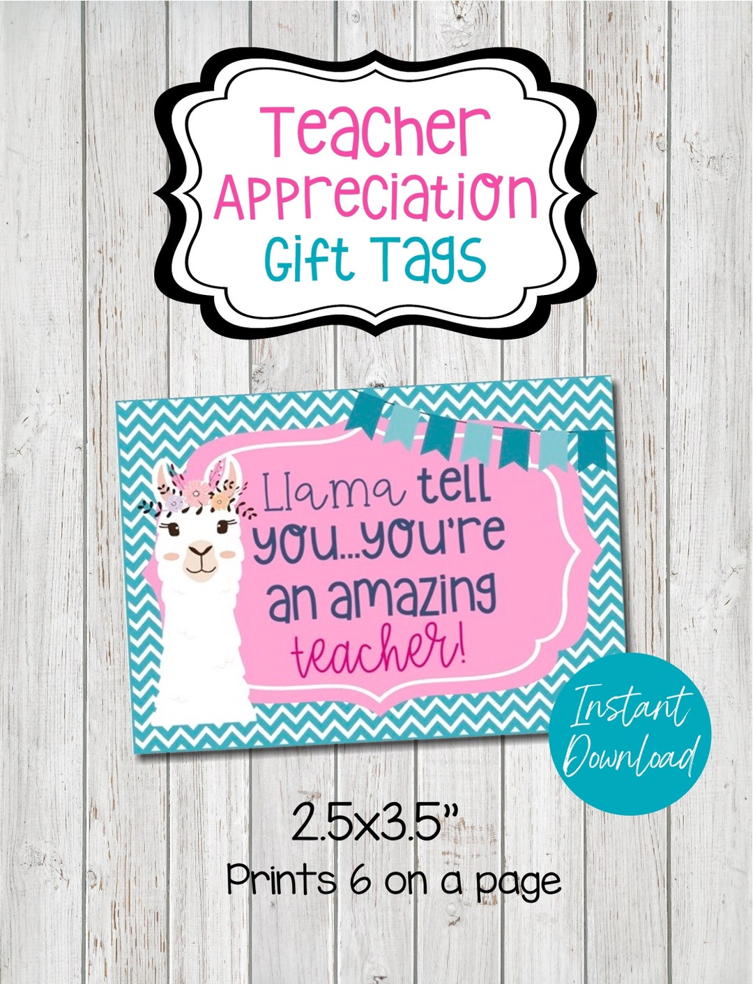 Teacher Appreciation Week Gift Tags, Llama Tags for Teachers, Llama ...