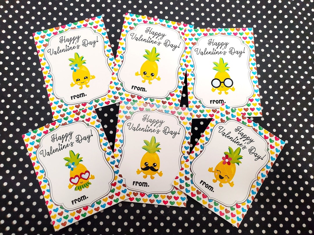 Kids Printable Pineapple Valentine's Day Cards, Student Valentine Cards ...