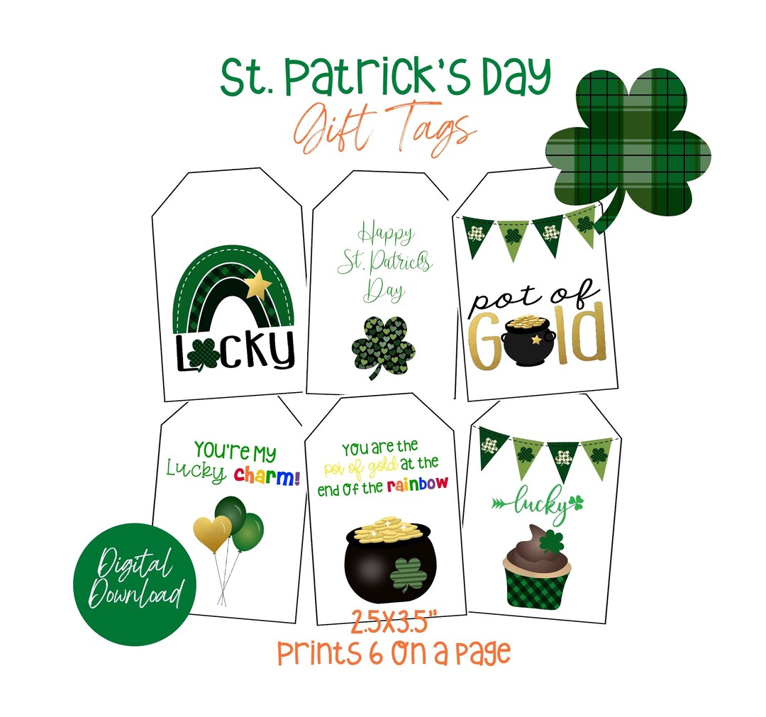 Green and Gold St. Patrick's Day Printable Gift Tags, Gold Cover, Green ...