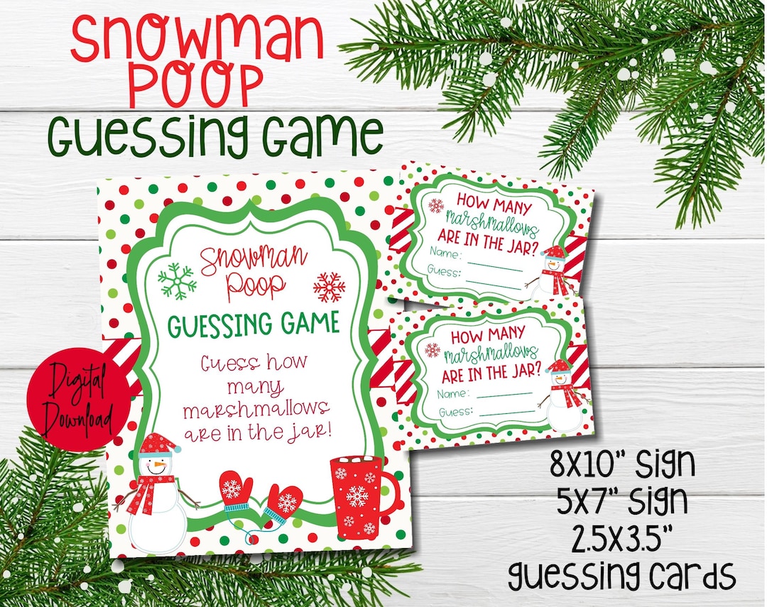 Snowman Poop Guessing Game, Printable Winter Game, Christmas Guess How ...