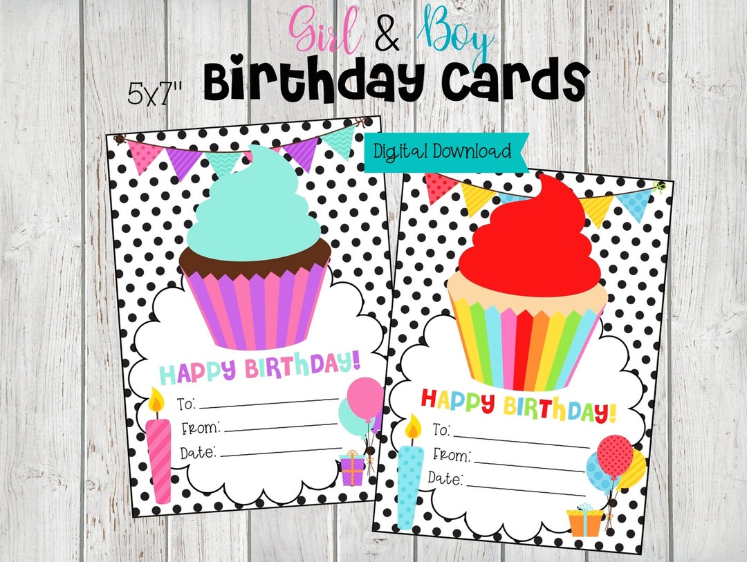 Kids Birthday Cards, Printable Birthday Cards for Students, 5x7 Cards ...