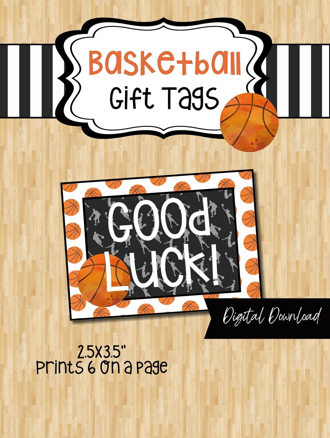 Good Luck Basketball Gift Tags, Basktball Printable Tags, Kids Gift ...