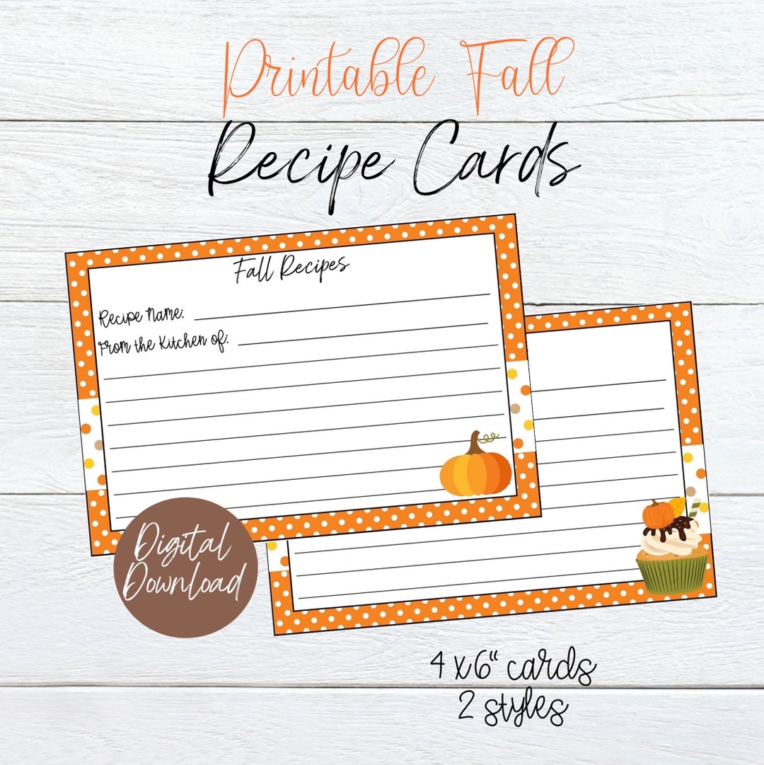 Fall Recipe Cards Printable Fall Recipe Cards 4x6 Recipe - Etsy