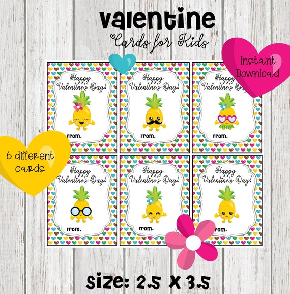 Kids Printable Pineapple Valentine's Day Cards Student | Etsy