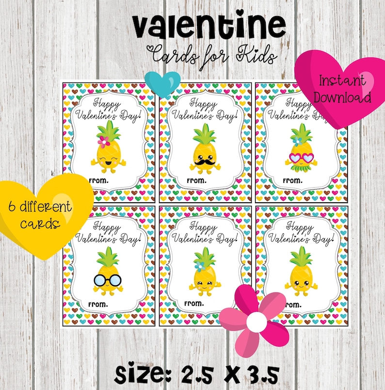 Kids Printable Pineapple Valentine's Day Cards Student - Etsy