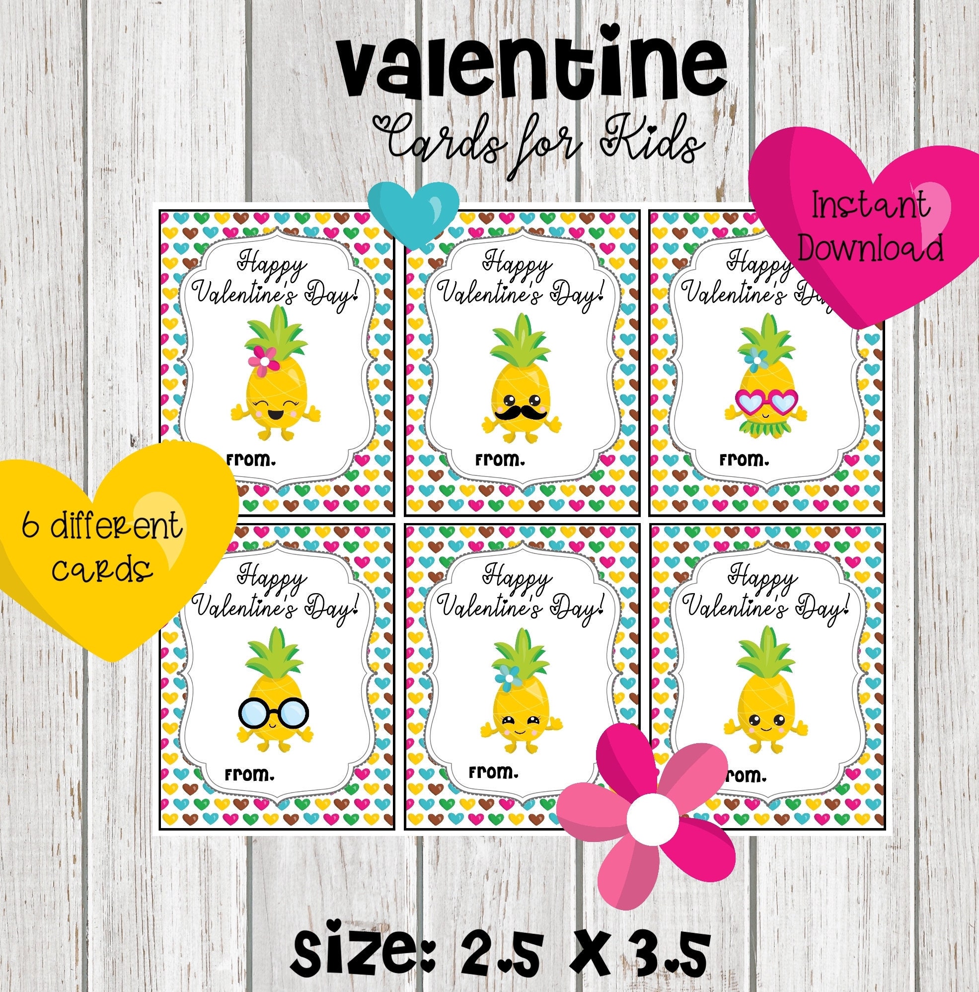 Kids Printable Pineapple Valentine's Day Cards Student | Etsy