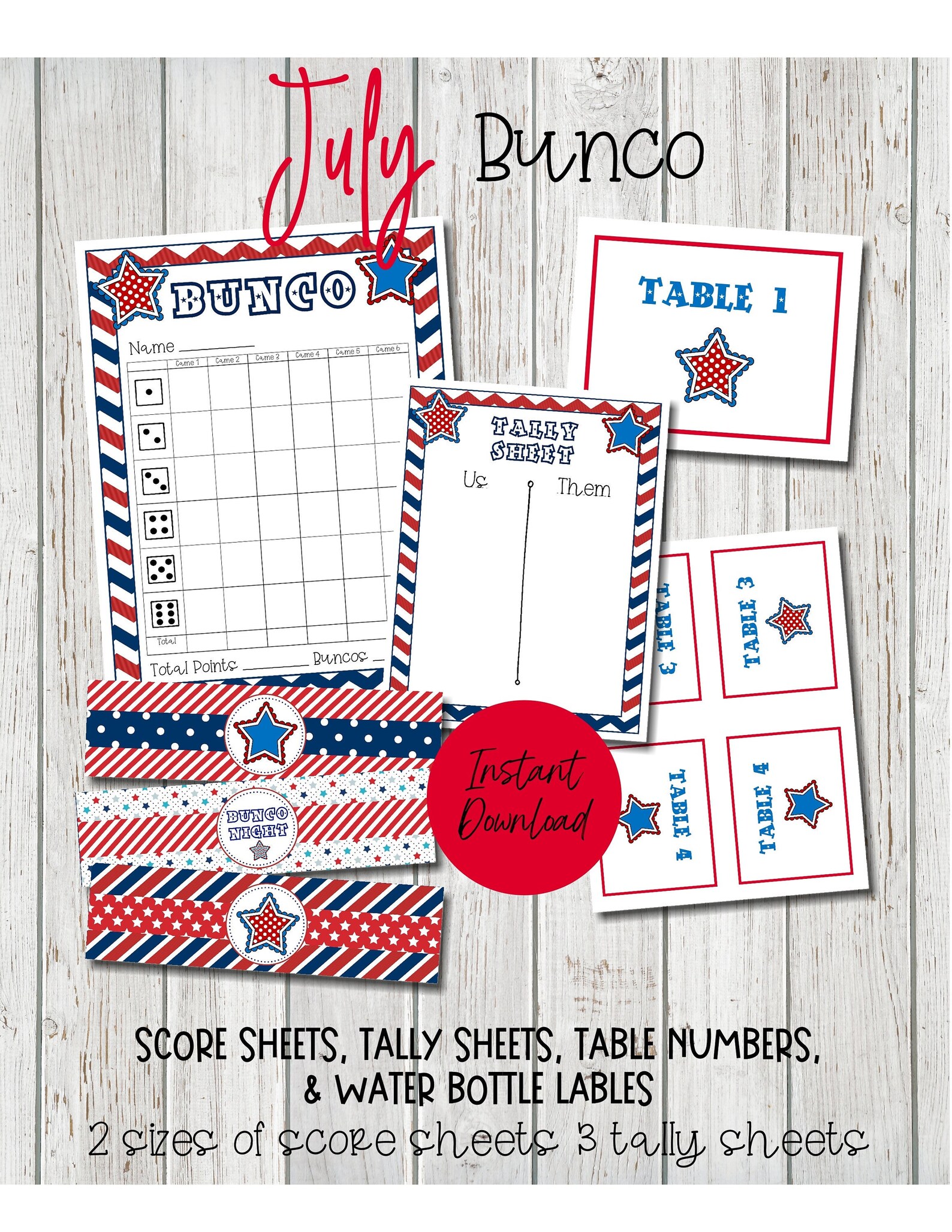 July Bunco Score Cards 4th of July Bunco Worksheets Fourth - Etsy