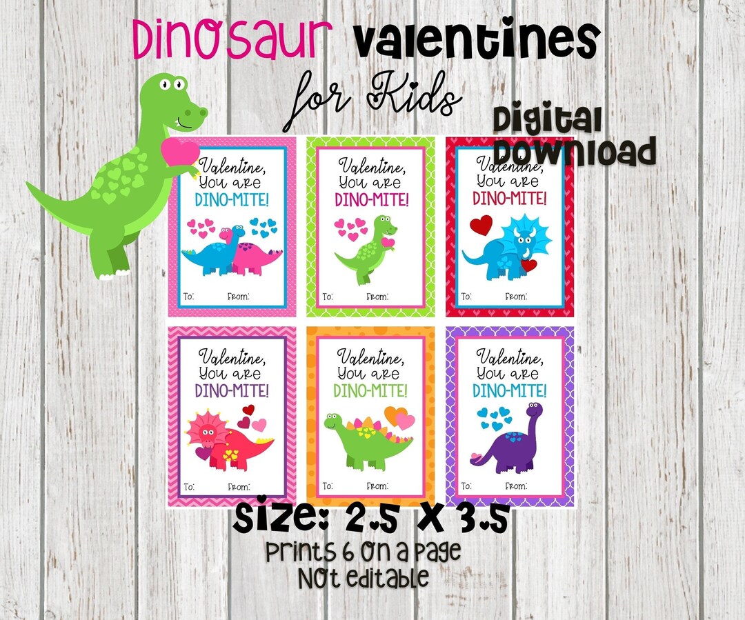 Kids Dinosaur Valentine Cards, Printable Dinosaur Valentine's Day Cards ...