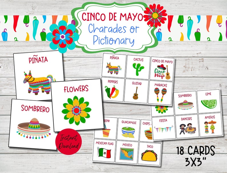 Cinco De Mayo Charades Game, Cinco De Mayo Game, Cinco De Mayo Cards ...