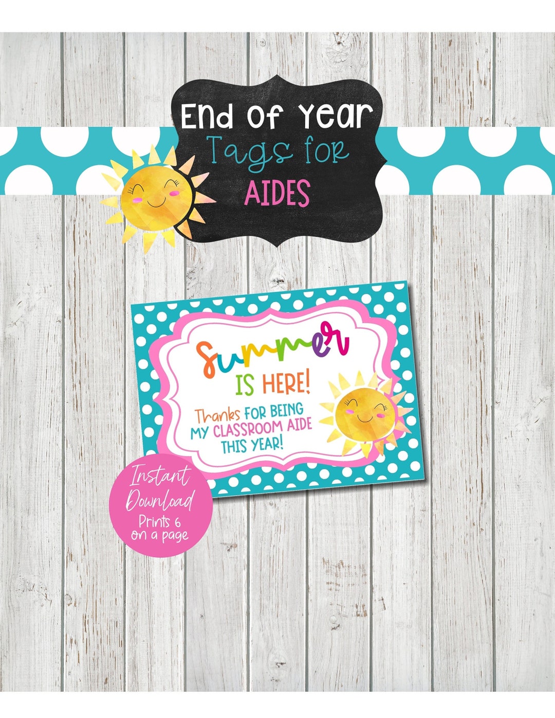 Classroom Aide Summer Gift Tags, End of School Year Gift Tags for Aides ...