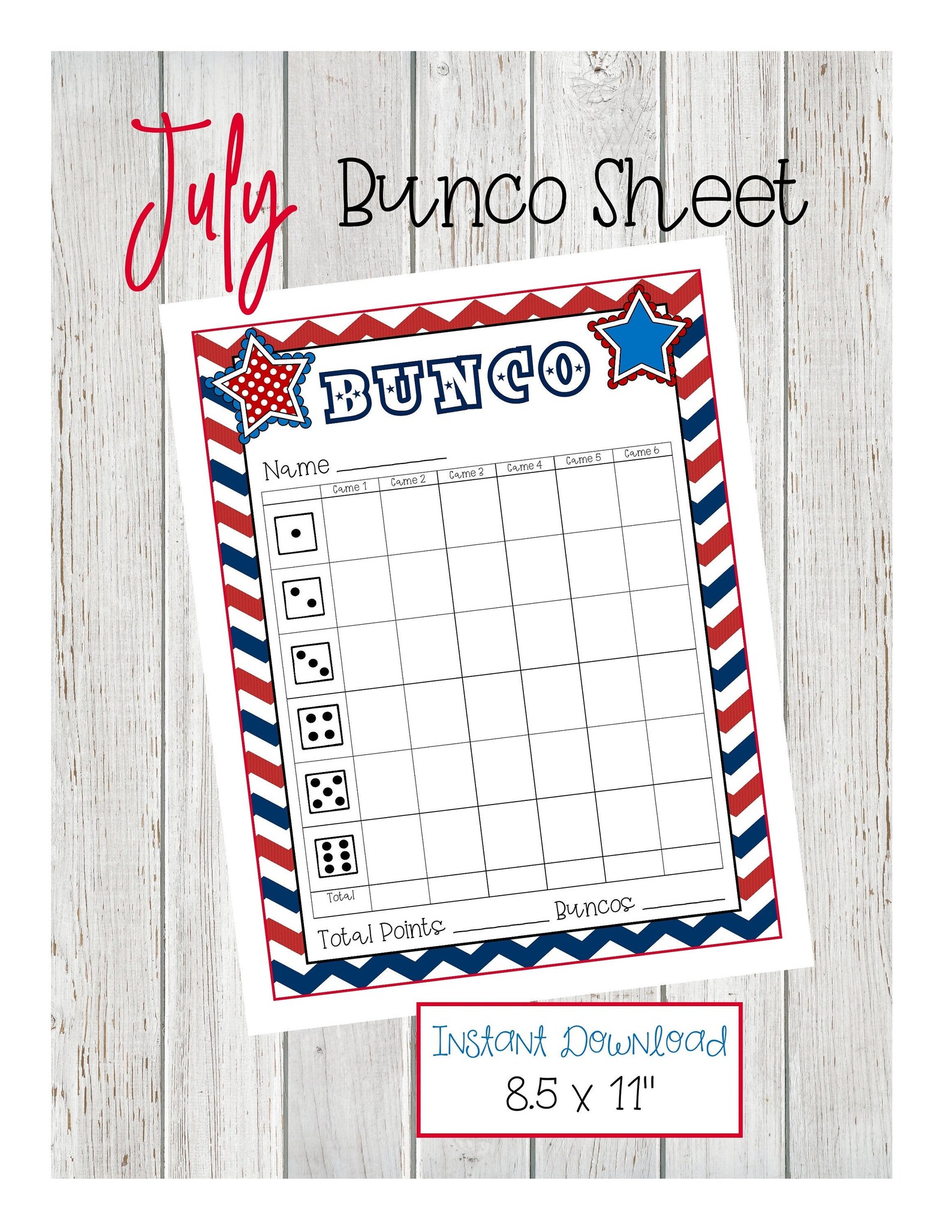 July Bunco Worksheet Bunco Worksheets Bunco Printables 4th | Etsy