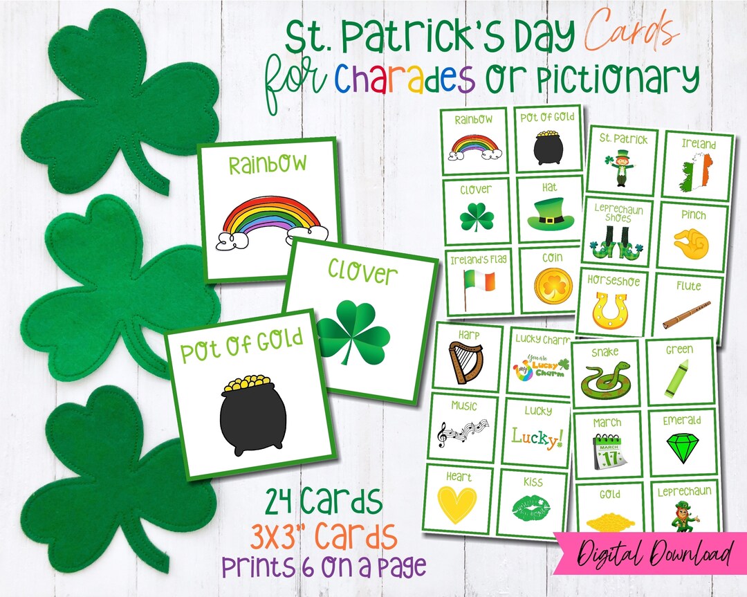 St. Patrick's Day Cards for Charades Pictionary or Memory, Printable St ...