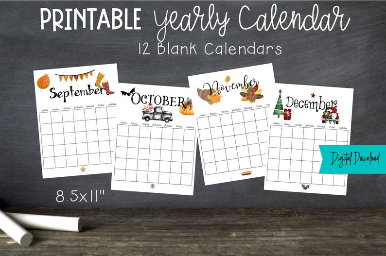 Printable Calendars for the Year With No Dates, Blank Monthly Calendars ...