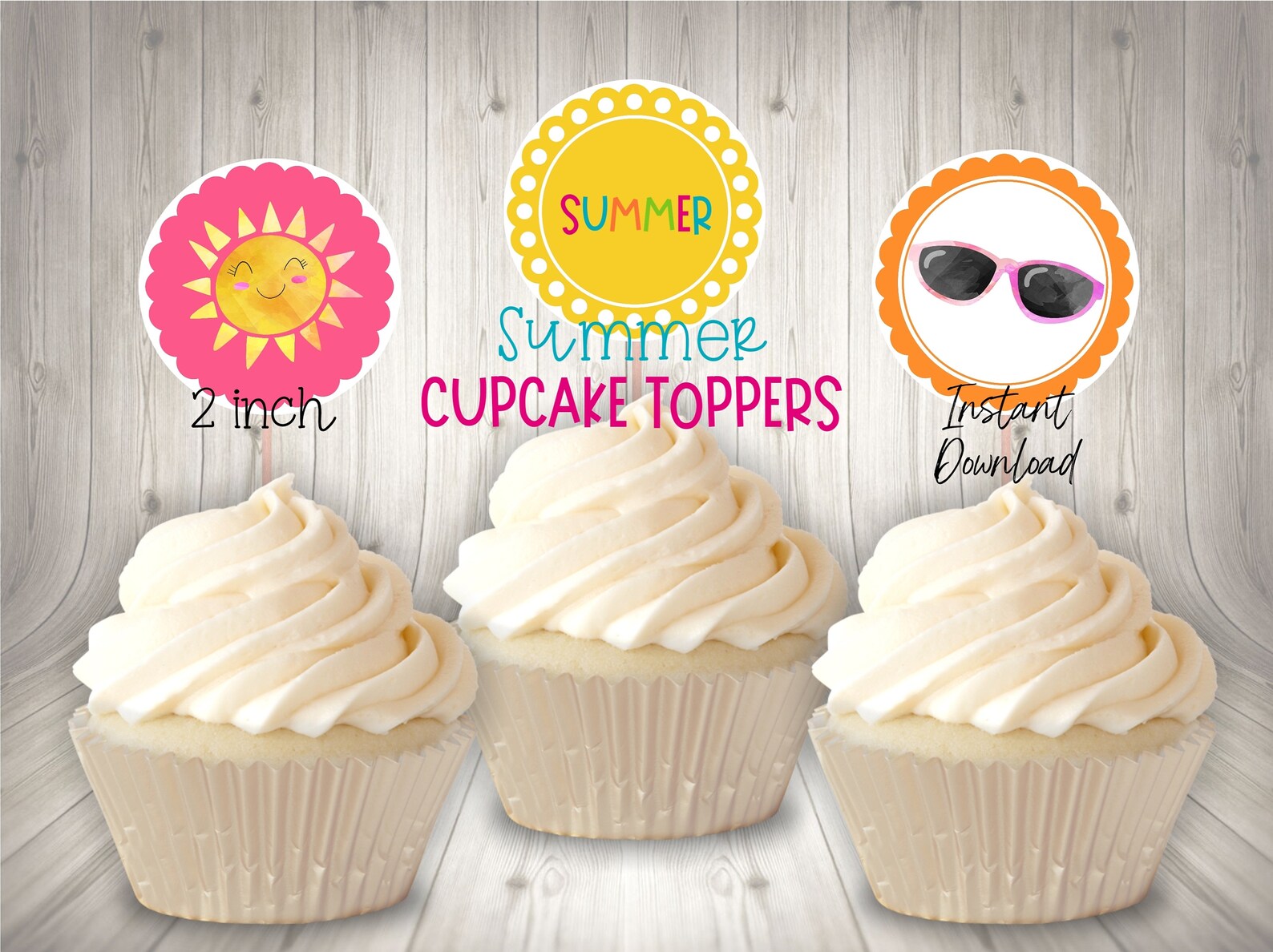 Summer Cupcake Toppers Printable Cupcake Toppers for Summer | Etsy