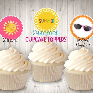 Summer Cupcake Toppers, Printable Cupcake Toppers for Summer, Summer ...