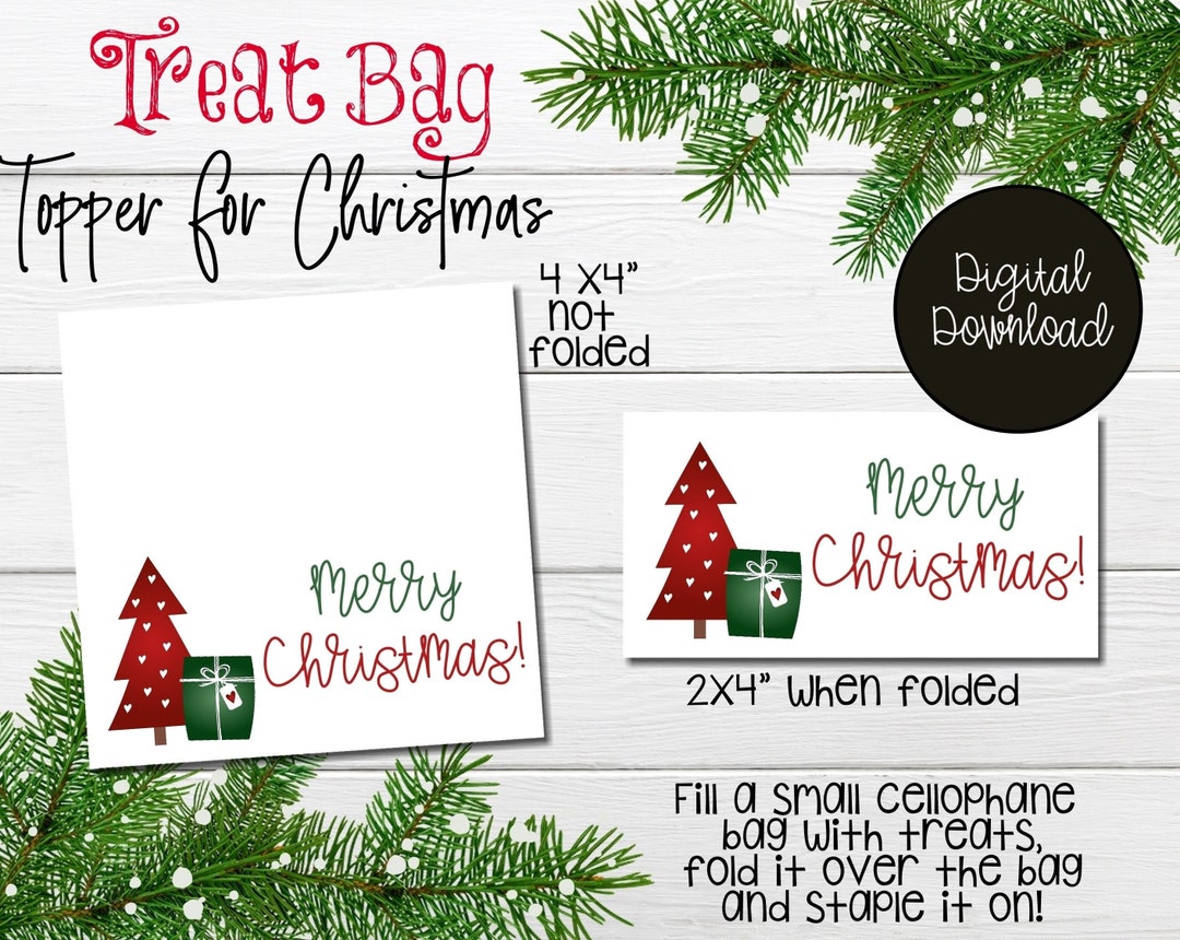 Merry Christmas Treat Bag Topper, Printable Bag Toppers for Christmas ...