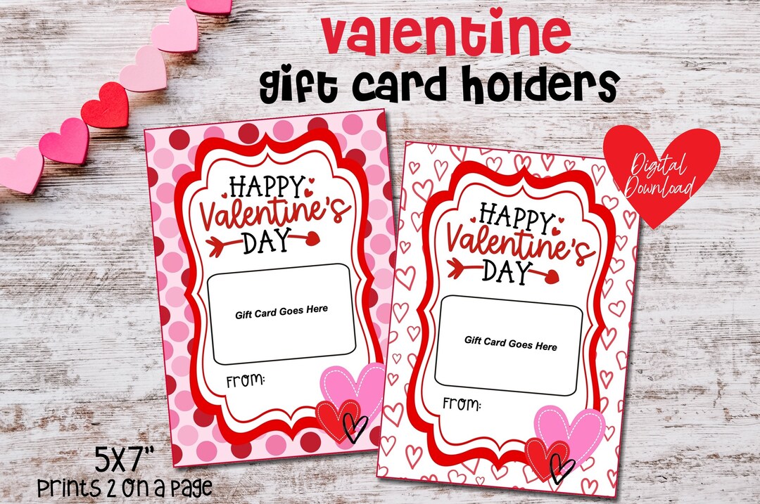 5x7 Gift Card Holders for Valentine's Day, Printable Gift Card Holders ...