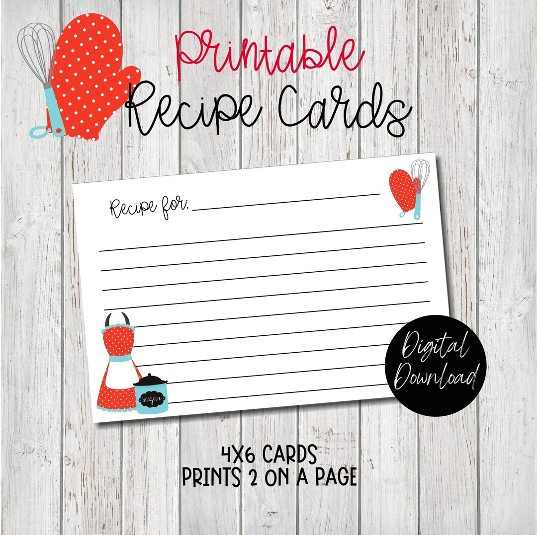 Recipe Cards, Printable Recipe Cards, Digital Recipe Cards, Red and ...