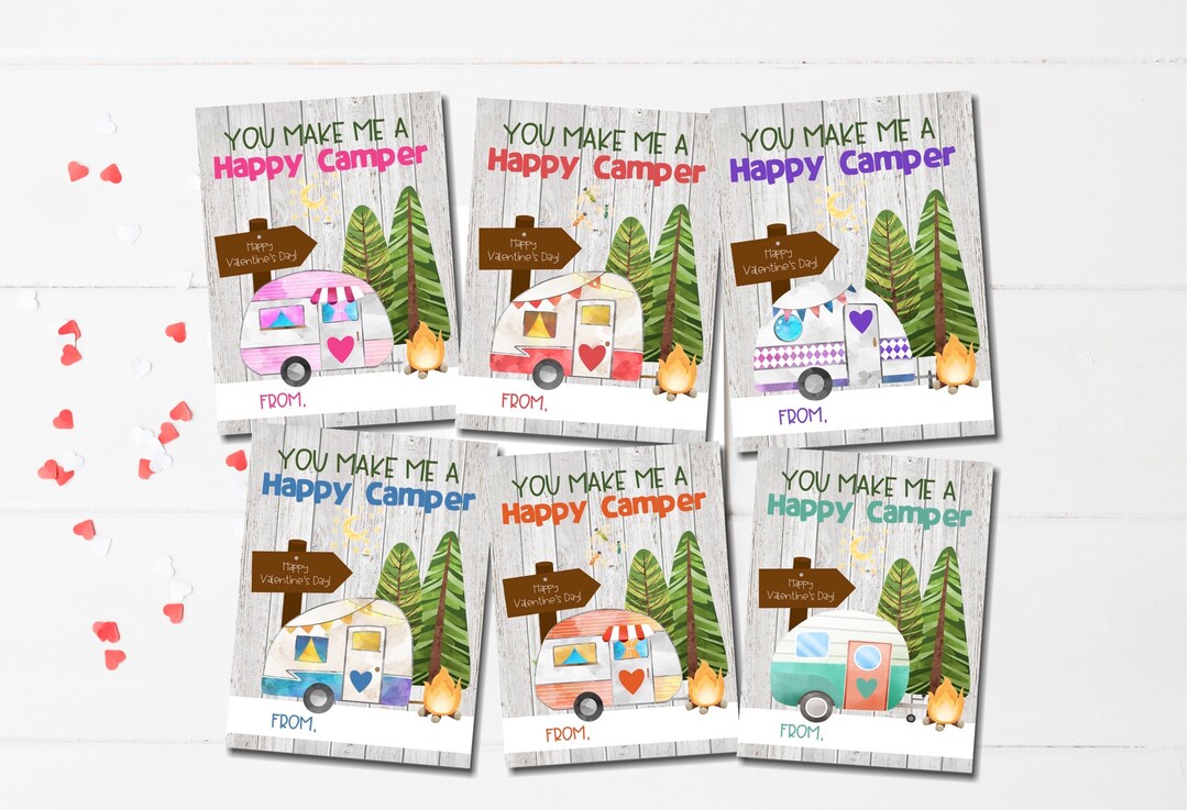 Happy Camper Valentine's Day Cards, Printable Camper Valentines, Kids ...