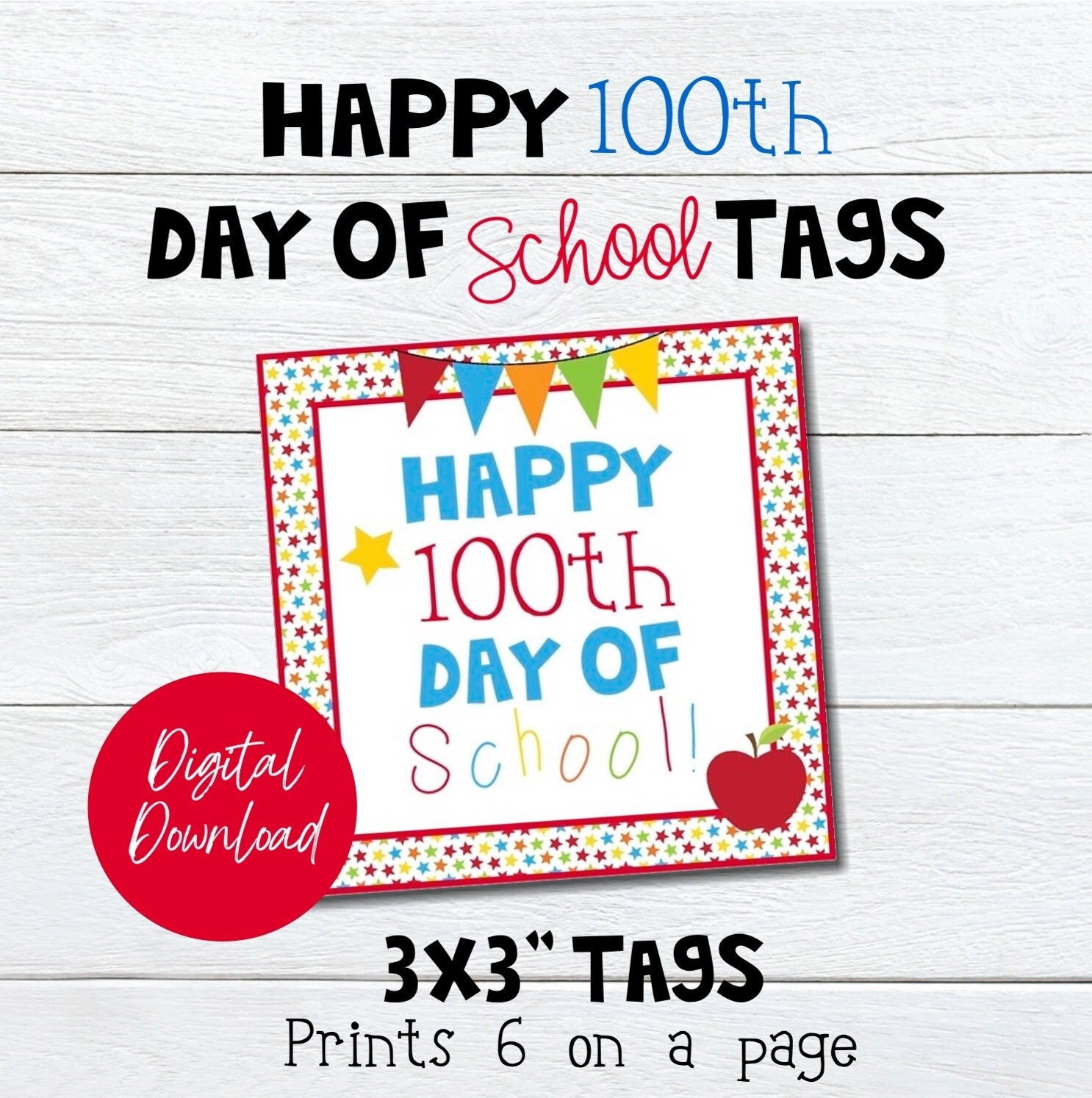 Happy 100th Day of School Printable Gift Tags Gift Tags for | Etsy
