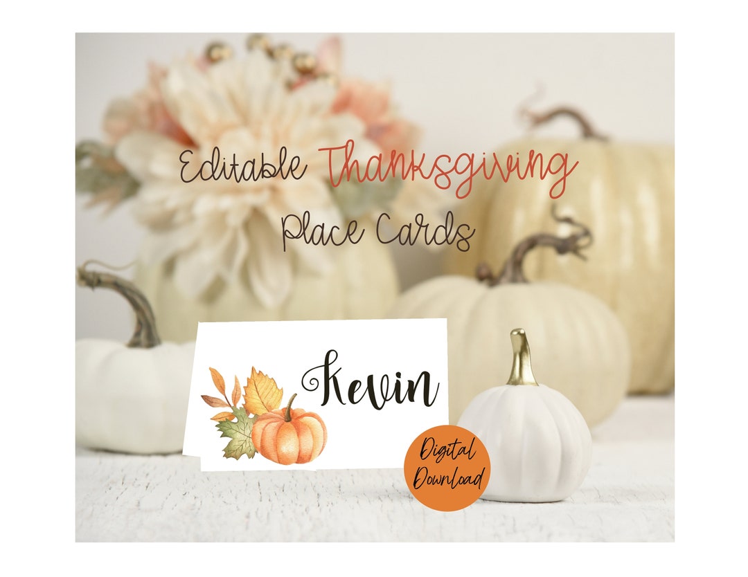 Pumpkin Thanksgiving Place Cards, Printable Place Cards for ...