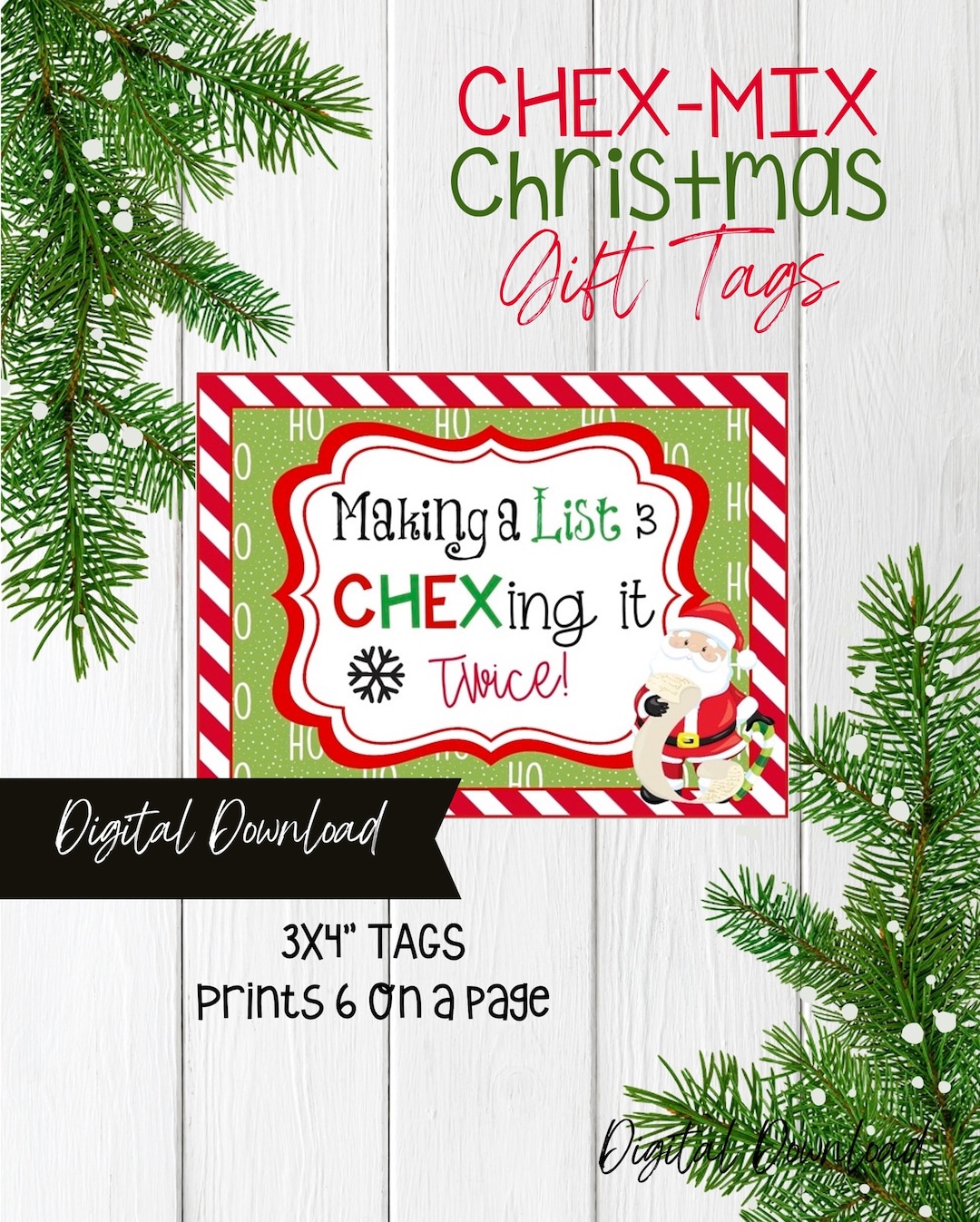 Making a List & Chexing It Twice Printable Gift Tags, Christmas Chex ...