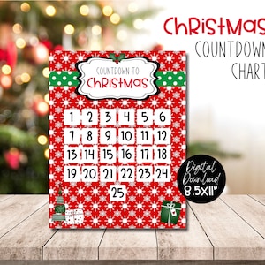 Christmas Countdown Chart, Kids Countdown Until Christmas, Christmas ...
