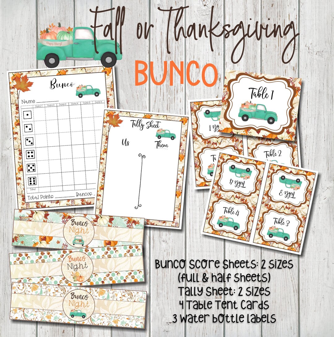 Fall Thanksgiving Bunco Printables, Teal Fall Truck Thanksgiving Bunco ...