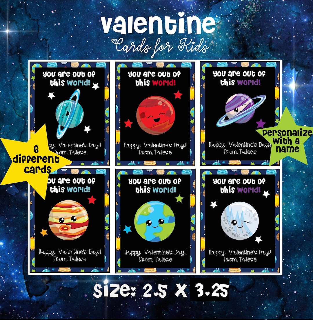 Kids Space Valentine's Day Cards, Space Valentines, Planets Valentine's ...