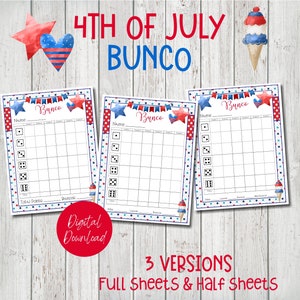 4th of July Bunco, July Bunco Score Cards, Summer Red & Blue Bunco ...