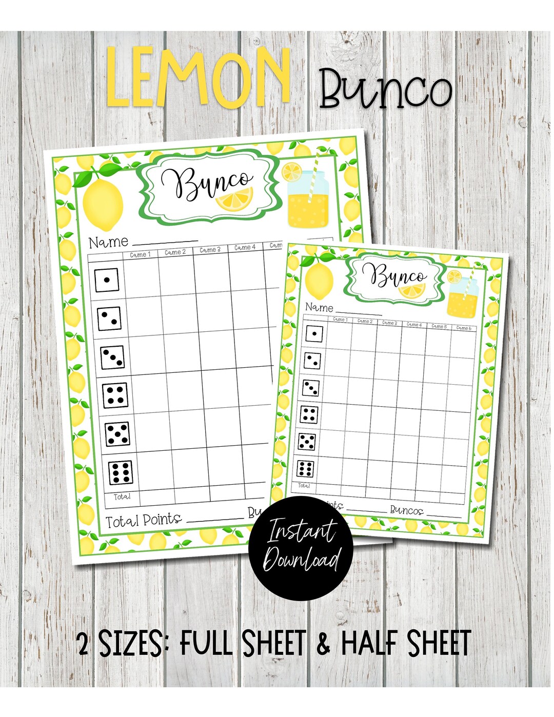 Lemon Themed Bunco Night, Lemon Bunco Score Sheets, Lemon Bunco ...