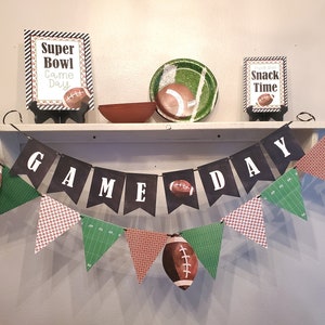 Football Banner, Printable Party Banner, Super Bowl Banner, Green and ...