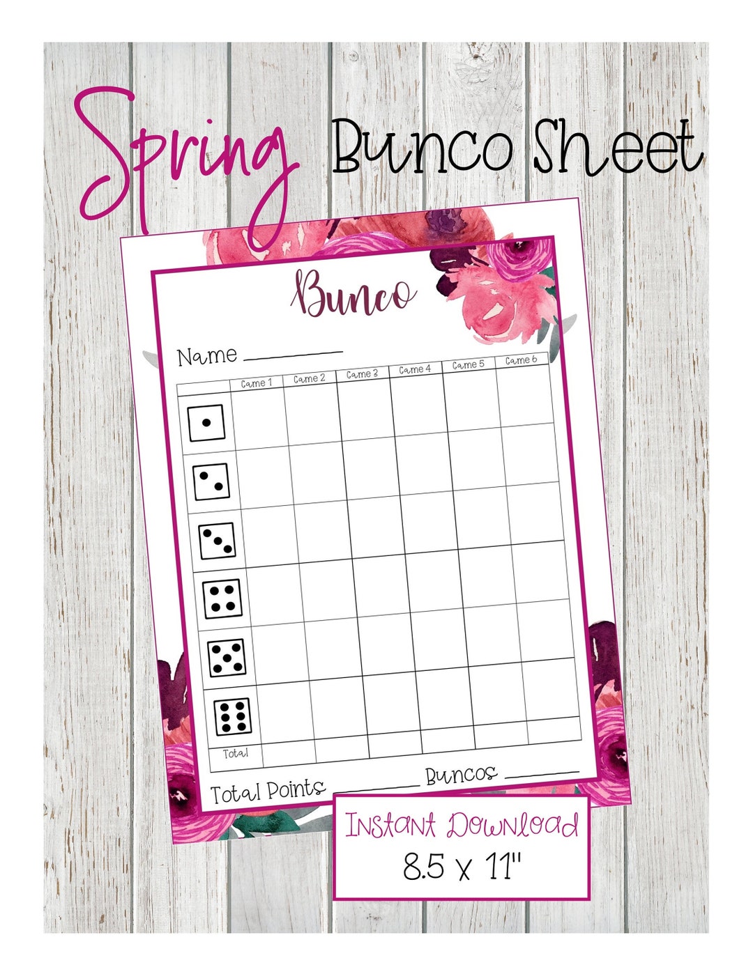 Spring Bunco Sheet-bunco Game Night-bunco Worksheet-bunco Printables ...