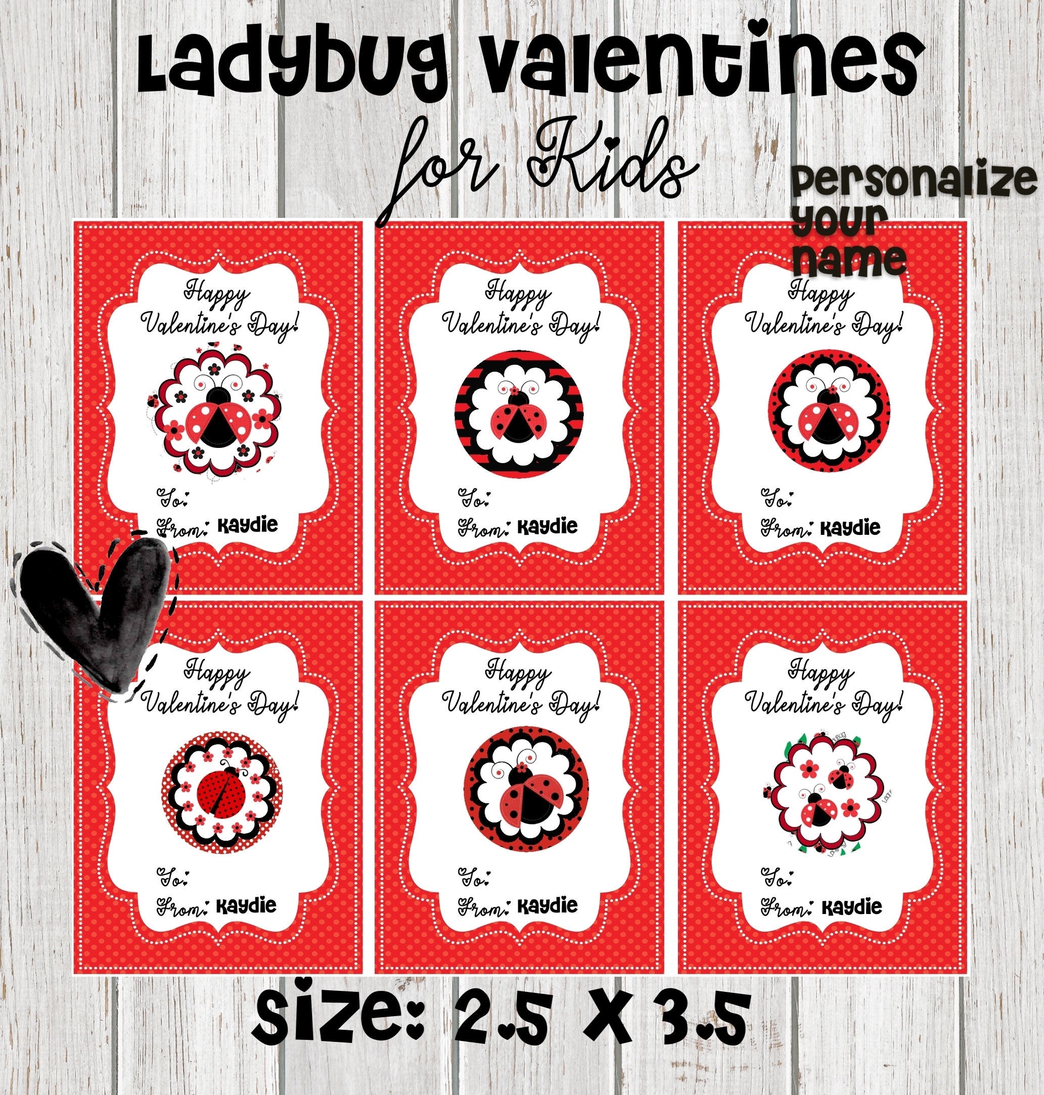 Ladybug Valentine's Day Cards for Kids Kids Valentines | Etsy