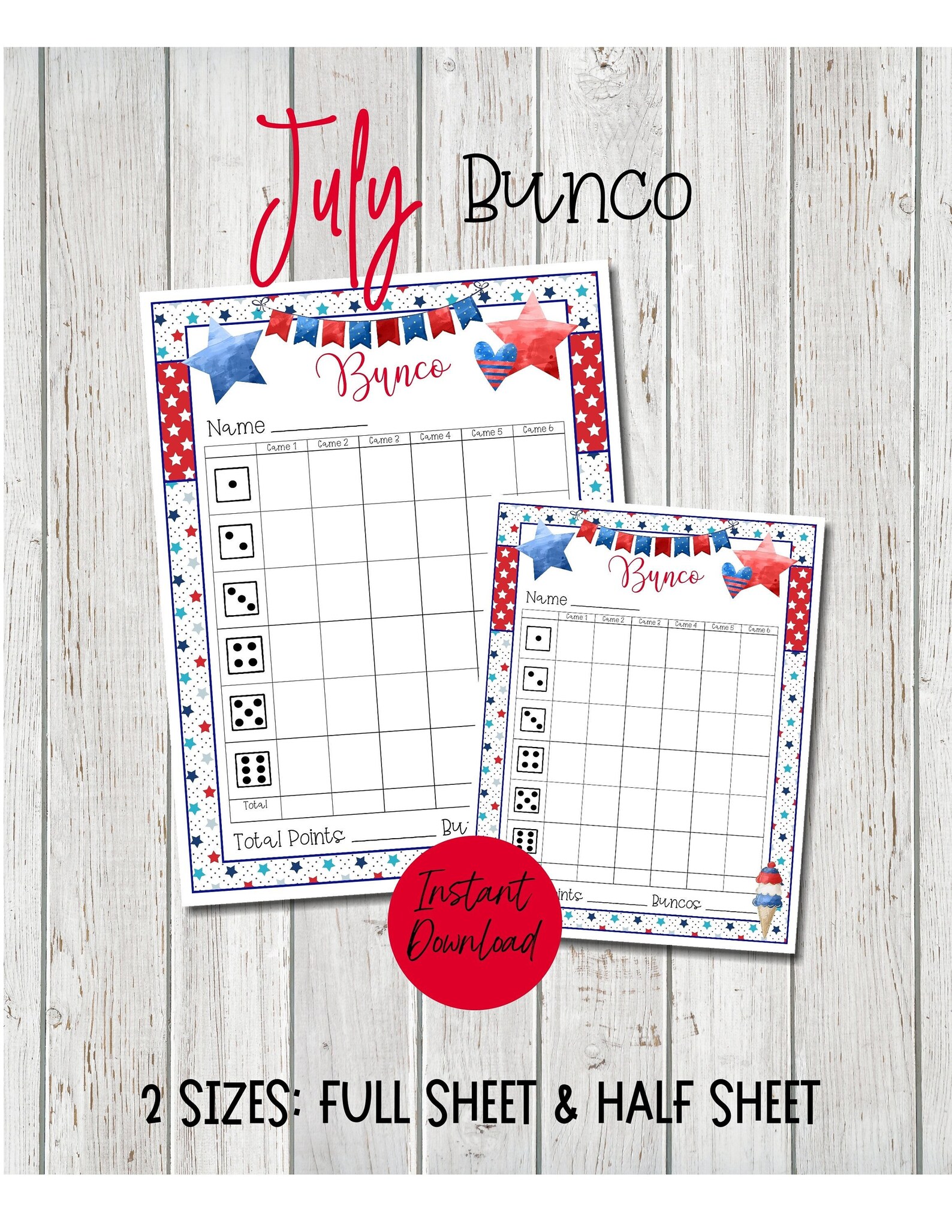 Stars & Stripes 4th of July Bunco Printables July Bunco Score - Etsy