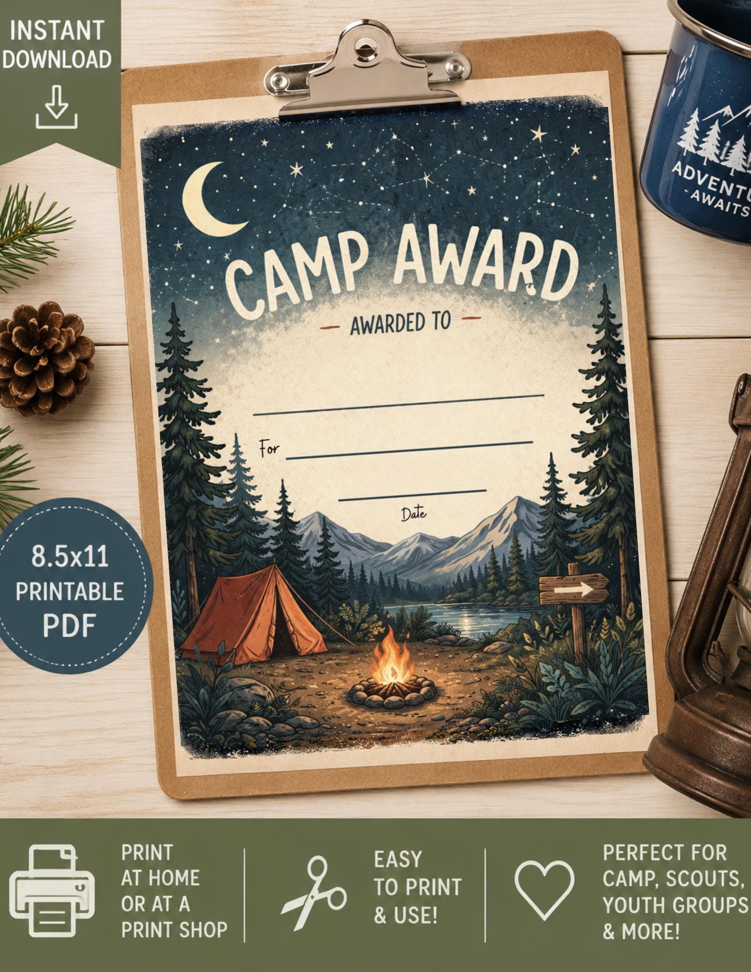 Rustic Camp Award Certificate Printable | Camping Theme Award for Kids ...